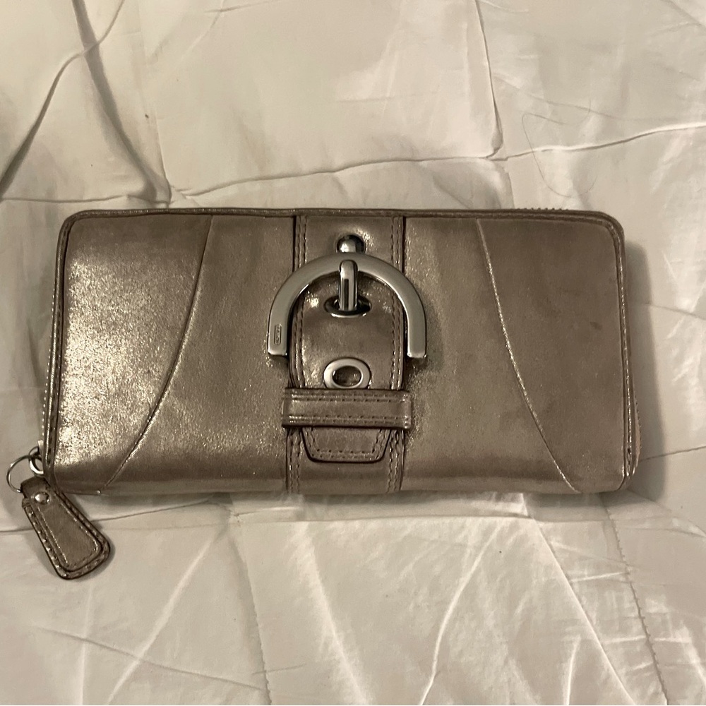 Coach Dusted Metallic Suede Wallet - Gem